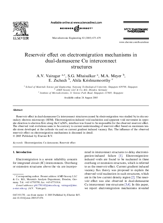 (PDF) Reservoir effect on electromigration mechanisms in dual-damascene ...