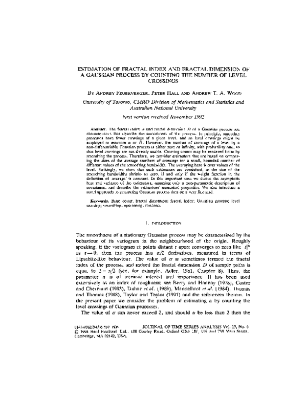 (PDF) ESTIMATION OF FRACTAL INDEX AND FRACTAL DIMENSION OF A GAUSSIAN PROCESS BY COUNTING THE ...