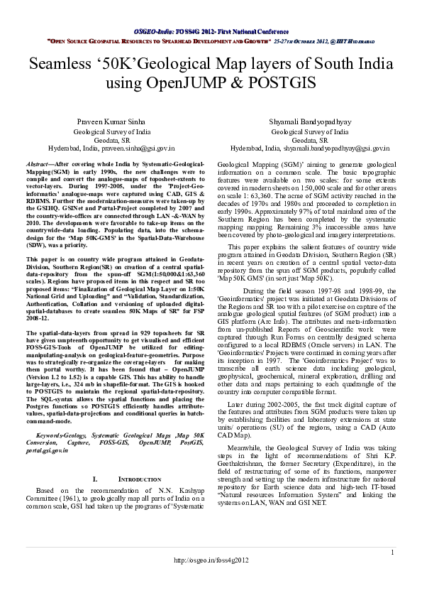 (PDF) Seamless '50K'Geological Map layers of South India using OpenJUMP & POSTGIS