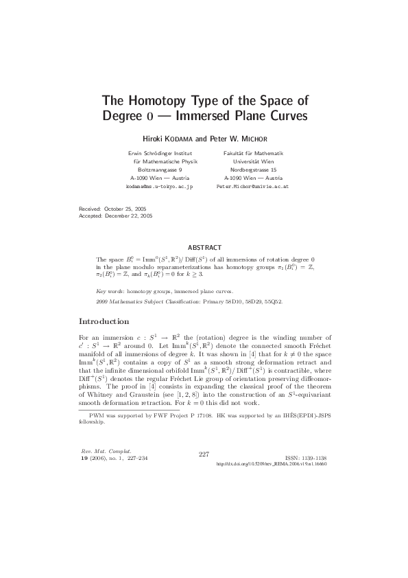 (PDF) The Homotopy Type of the Space of Degree 0 — Immersed Plane Curves