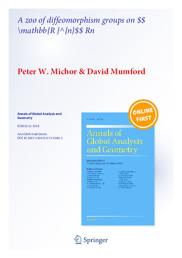 (PDF) A zoo of diffeomorphism groups on $$\mathbb{R }^{n}$$ R n | Peter ...