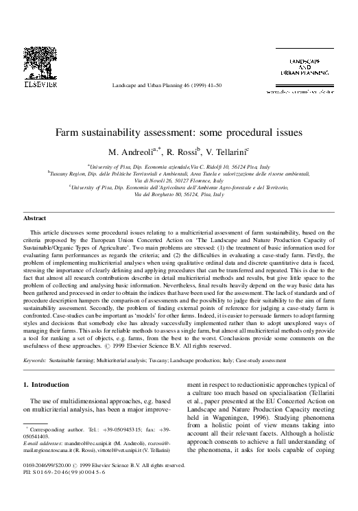 (PDF) Farm sustainability assessment: some procedural issues