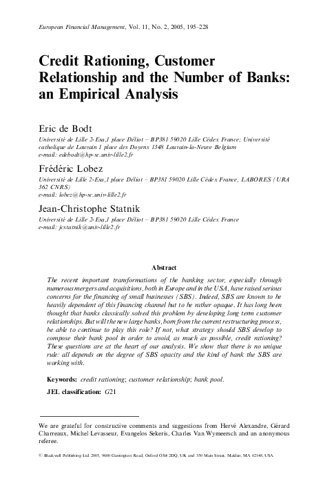 (PDF) Credit Rationing, Customer Relationship and the Number of Banks ...