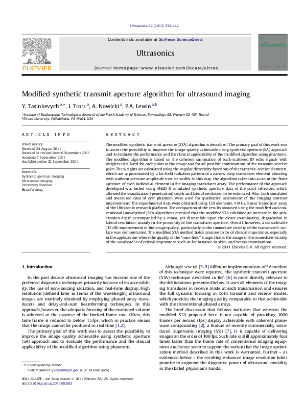 (PDF) Modified synthetic transmit aperture algorithm for ultrasound imaging