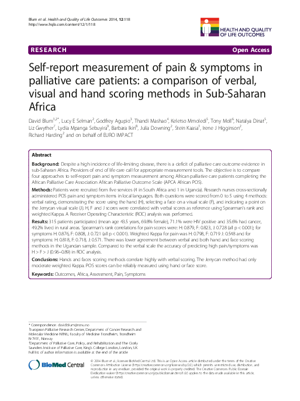 (PDF) Self-report measurement of pain & symptoms in palliative care ...