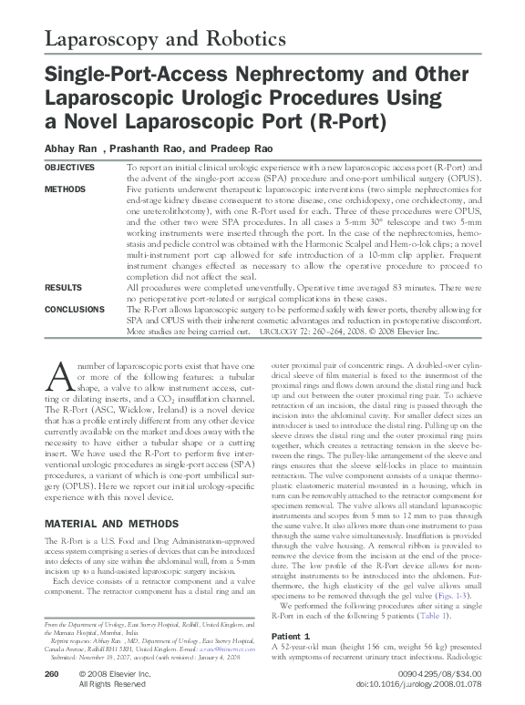 (PDF) Laparoscopy and Robotics Single-Port-Access Nephrectomy and Other ...