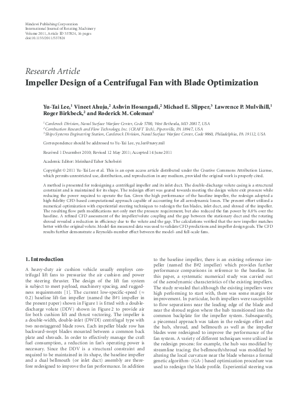 Pdf Impeller Design Of A Centrifugal Fan With Blade Optimization