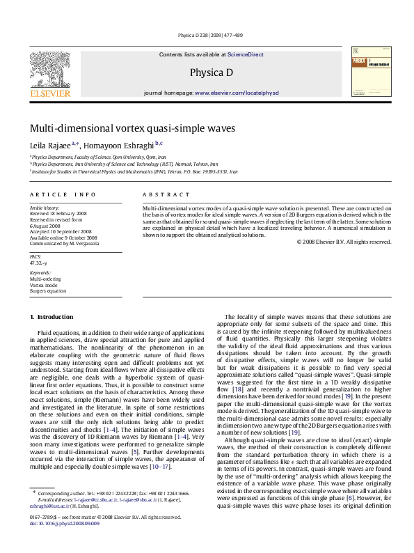 (PDF) Multi-dimensional vortex quasi-simple waves
