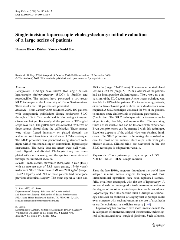 (PDF) Single incision laparoscopic cholecystectomy: A review on the complications