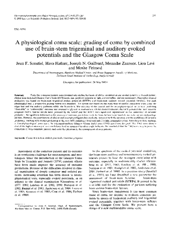(PDF) A physiological coma scale: grading of coma by combined use of ...