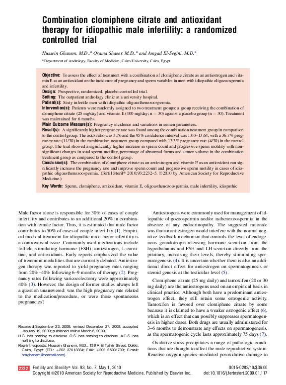 (PDF) Combination clomiphene citrate and antioxidant therapy for ...
