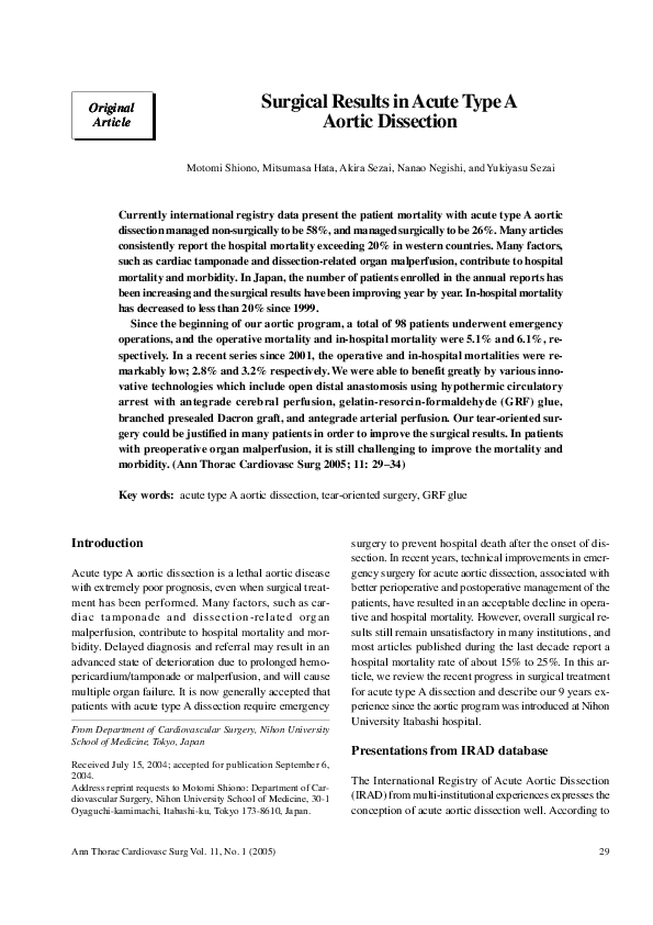 (PDF) Surgical results in acute type A aortic dissection