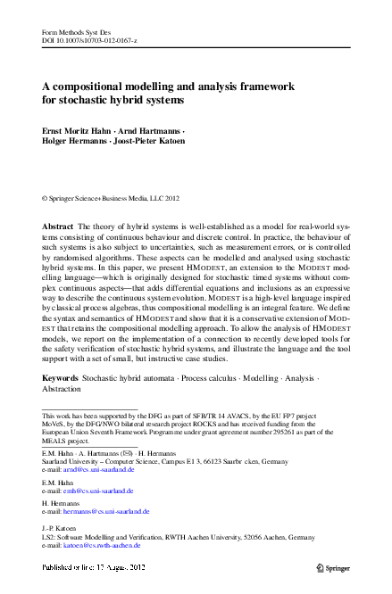Pdf A Compositional Modelling And Analysis Framework For Stochastic