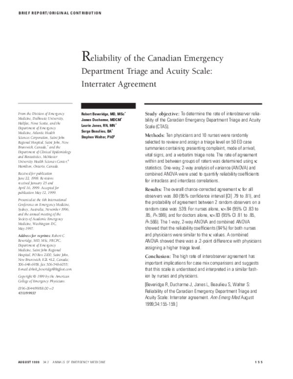 (PDF) Reliability of the Canadian Emergency Department Triage and ...