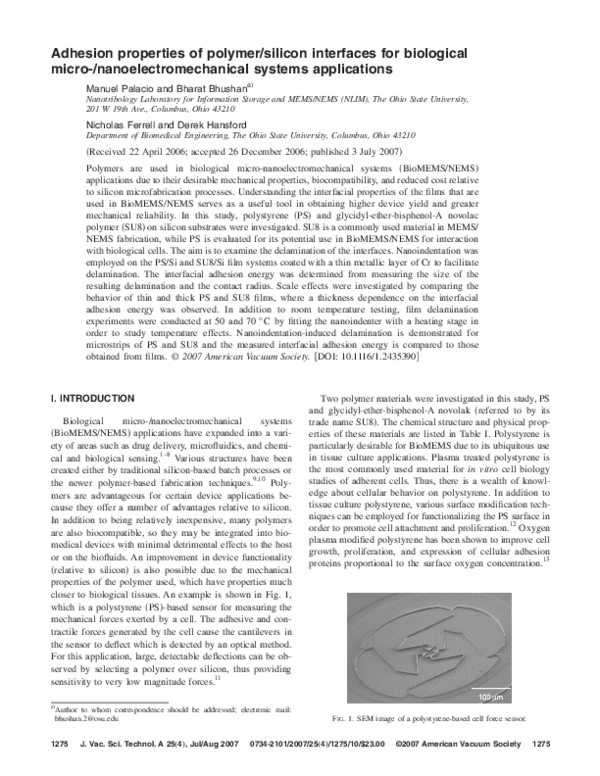 (PDF) Adhesion properties of polymer/silicon interfaces for biological ...