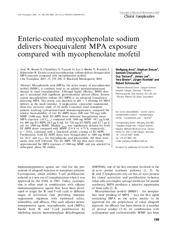 (PDF) Enteric-coated mycophenolate sodium delivers bioequivalent MPA ...