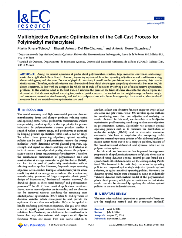 Pdf Multiobjective Dynamic Optimization Of The Cell Cast Process For
