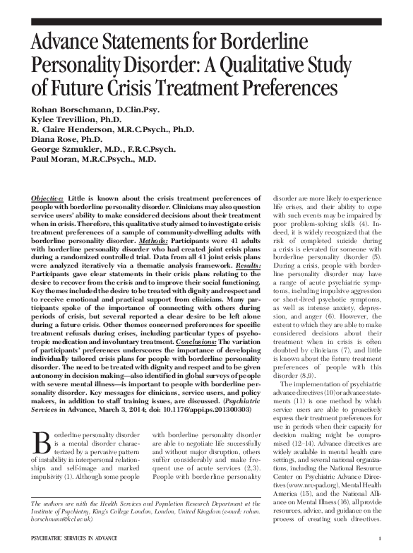 (PDF) Advance Statements for Borderline Personality Disorder: A ...