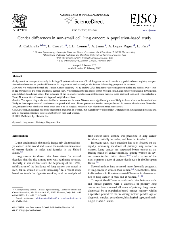 Pdf Gender Differences In Nonsmall Cell Lung Cancer Survival An Analysis Of 4618 Patients