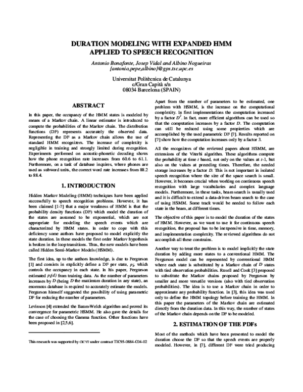 (PDF) Enhanced HMM Duration Modeling for Speech Recognition