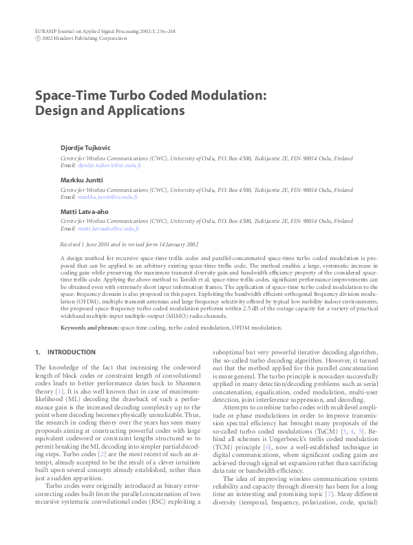 Pdf Space Time Turbo Coded Modulation Design And Applications