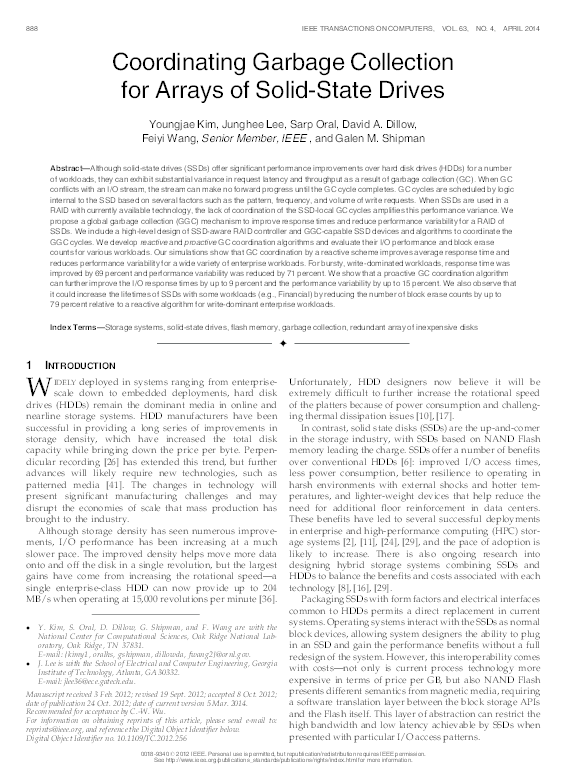 Pdf Coordinating Garbage Collectionfor Arrays Of Solid State Drives