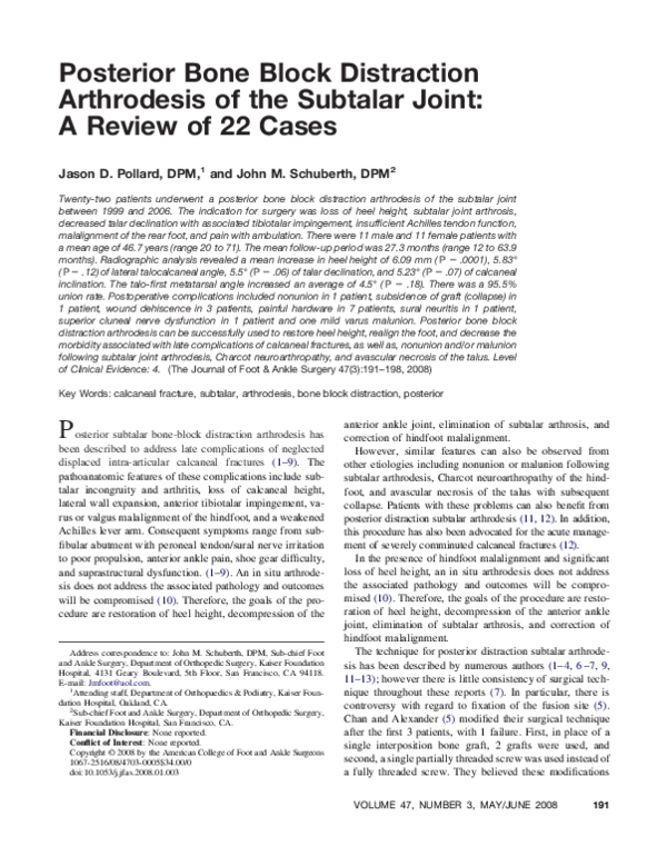 (PDF) Posterior Bone Block Distraction Arthrodesis of the Subtalar ...