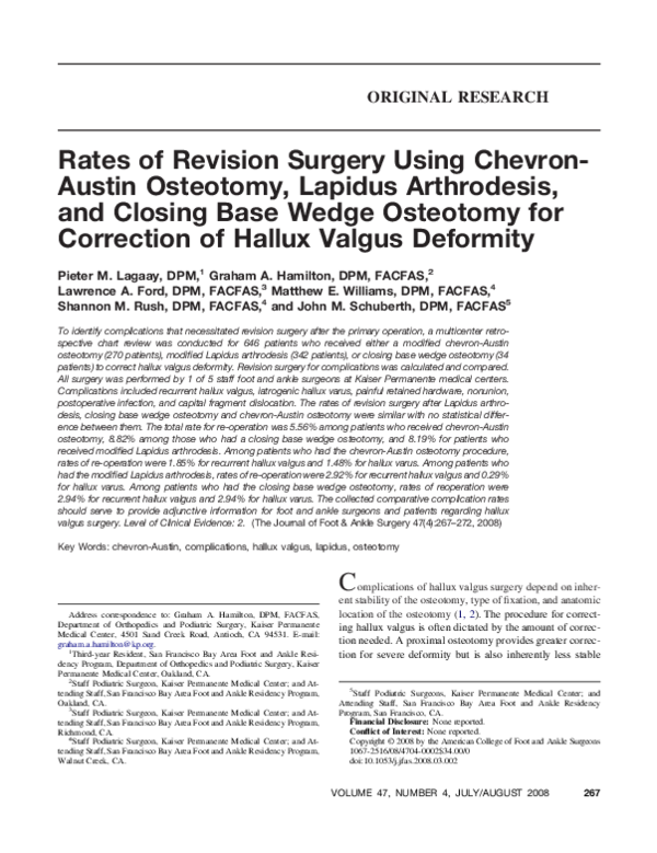 (PDF) Rates of revision surgery using Chevron-Austin osteotomy, Lapidus ...