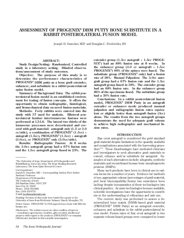 (PDF) Assessment of Progenix(®) DBM putty bone substitute in a rabbit ...