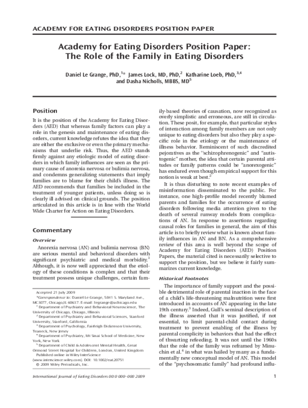 (PDF) Academy for eating disorders position paper: The role of the ...