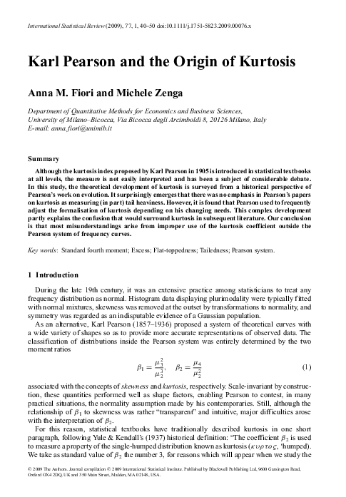 (PDF) Karl Pearson and the Origin of Kurtosis