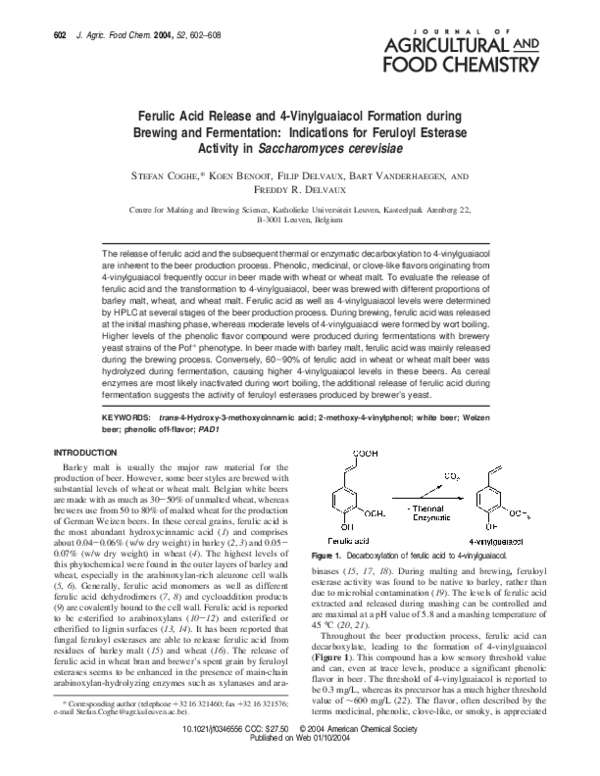 (PDF) Ferulic Acid Release and 4-Vinylguaiacol Formation during Brewing ...