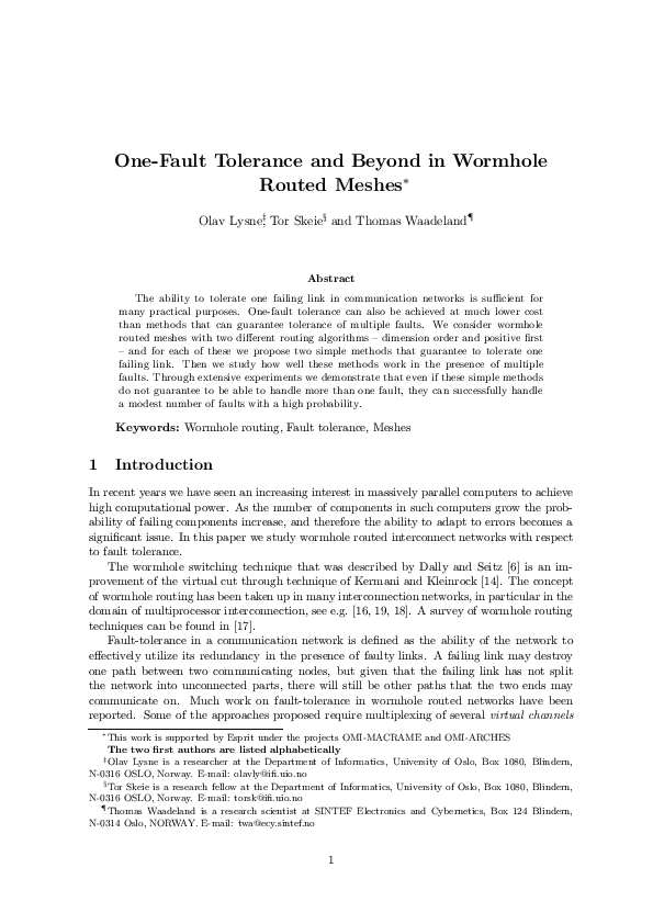 (PDF) One-fault tolerance arid beyond in wormhole routed meshes