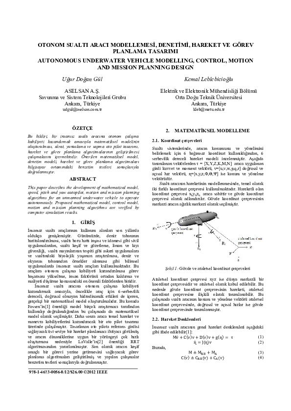 (PDF) Autonomous underwater vehicle modelling, control, motion and ...