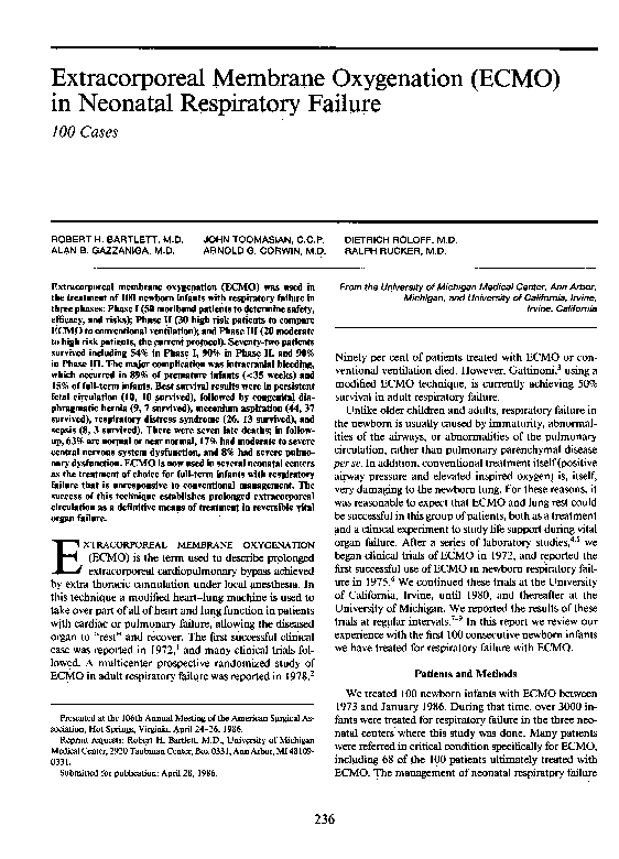 (PDF) Extracorporeal Membrane Oxygenation (ECMO) in Neonatal Respiratory Failure