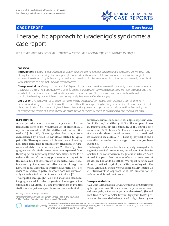 (PDF) Therapeutic approach to Gradenigo's syndrome: a case report