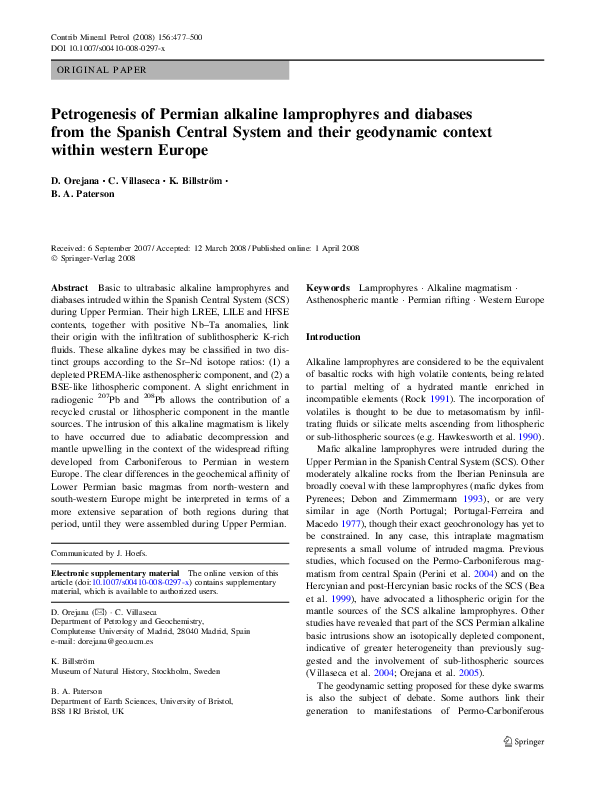 (PDF) Petrogenesis of Permian alkaline lamprophyres and diabases from ...