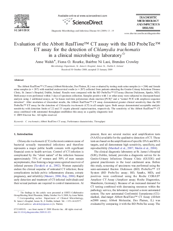 (PDF) Evaluation of the Abbott RealTime™ CT assay with the BD ProbeTec ...