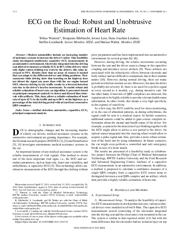 (PDF) ECG on the Road: Robust and Unobtrusive Estimation of Heart Rate