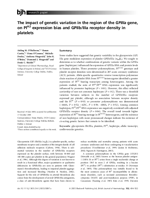 (PDF) The impact of genetic variation in the region of the GPIIIa gene ...