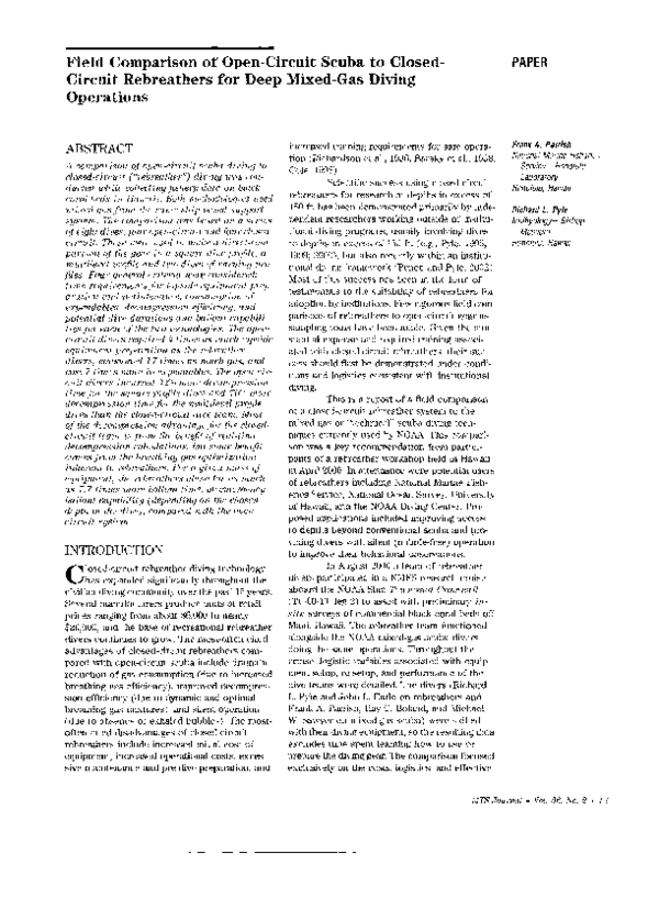 (PDF) Field Comparison of Open-Circuit Scuba to Closed-Circuit ...