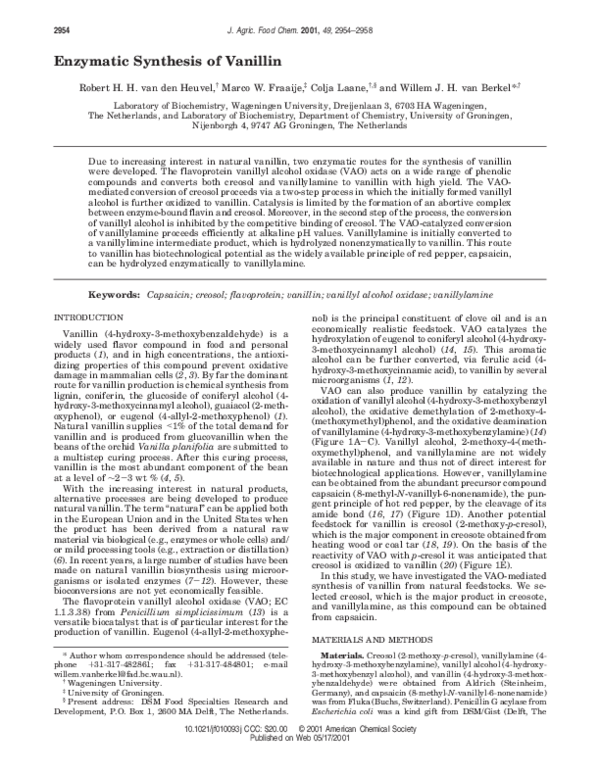 (PDF) Enzymatic Synthesis of Vanillin