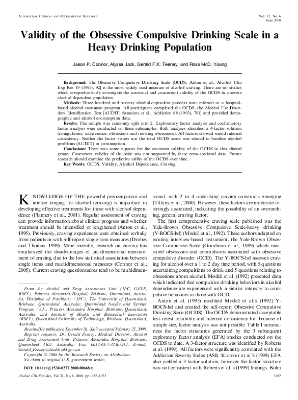 (PDF) Validity of the Obsessive Compulsive Drinking Scale in a Heavy ...