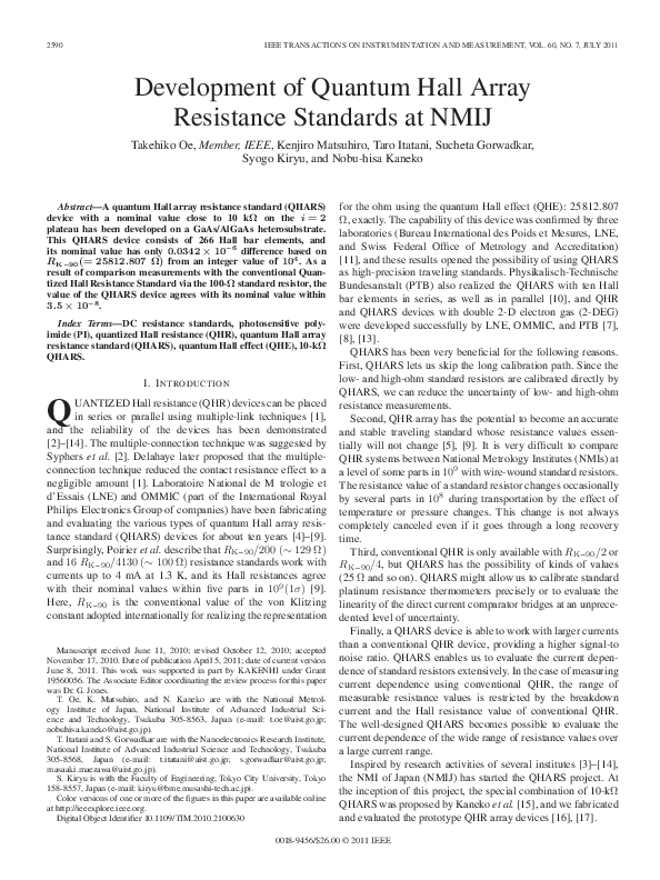 (PDF) Development of Quantum Hall Array Resistance Standards at NMIJ