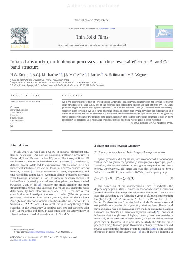 (PDF) Infrared absorption, multiphonon processes and time reversal effect on Si and Ge band ...