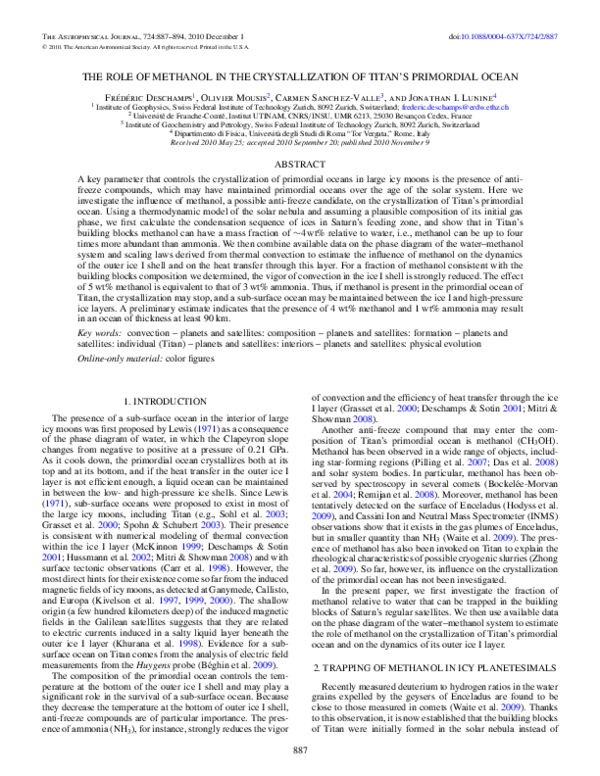 (PDF) The Role of Methanol in the Crystallization of Titan's Primordial ...