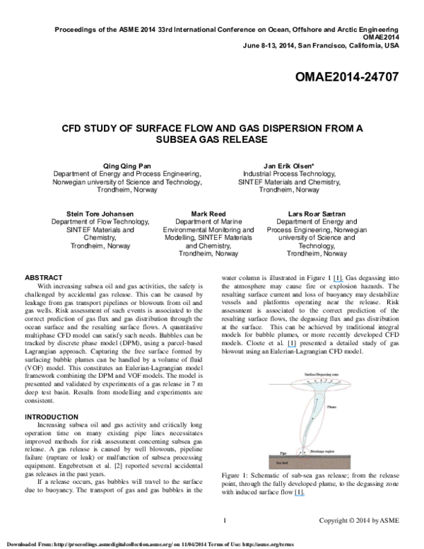 (PDF) CFD Study of Surface Flow and Gas Dispersion From a Subsea Gas ...