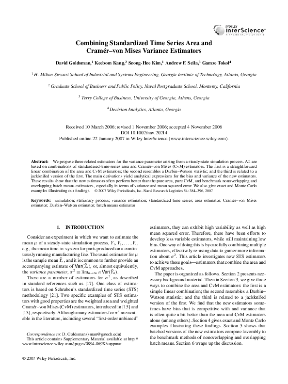 (PDF) Combining standardized time series area and Cramér-von Mises variance estimators