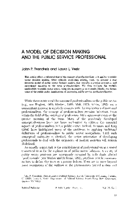 (PDF) A model of decision making and the public service professional ...