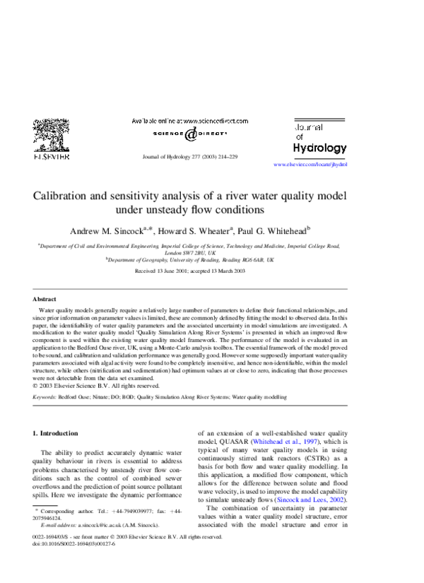 (PDF) Calibration and sensitivity analysis of a river water quality ...